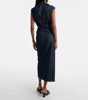 Dries Van Noten Ruffled Denim Midi Dress - Blue