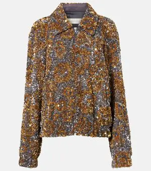 Dries Van Noten Sequined Blouson Jacket - Silver