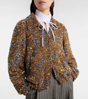 Dries Van Noten Sequined Blouson Jacket - Silver