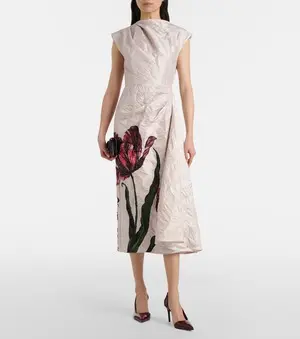 Erdem Floral Draped Satin Midi Dress