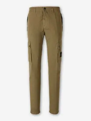 Stone Island Cotton Twill Straight Cargo Pants - Military Green