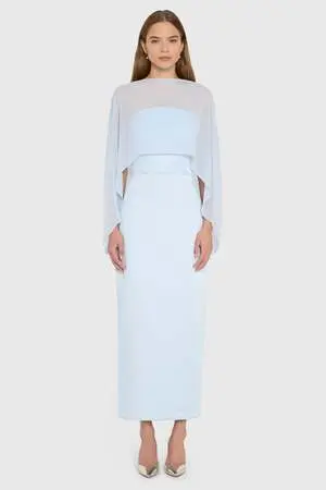 Amanda Uprichard Berkshire Midi Dress With Chiffon Cape - Powder Blue |  Editorialist