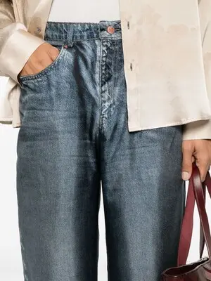 PIERRE-LOUIS MASCIA Denim Print Silk Trousers - Sky Blue