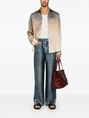 PIERRE-LOUIS MASCIA Denim Print Silk Trousers - Sky Blue