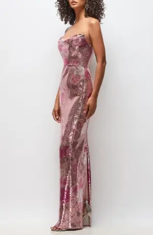 After Six Cassandra Floral Sequin Strapless Column Gown