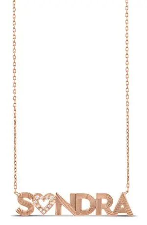 SHYMI Pavé Heart & Fluted Name Pendant Necklace - Rose