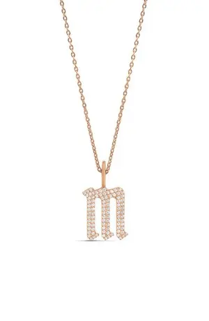 SHYMI Gothic Initial Charm Necklace - Rose Gold