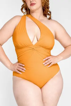 SHAPELLX Ruched Twist-front Shaping Swimsuit - Orange Yellow