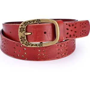 OLD TREND Blooming Perforated Leather Belt - Cognac