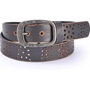 OLD TREND Blooming Perforated Leather Belt - Grey
