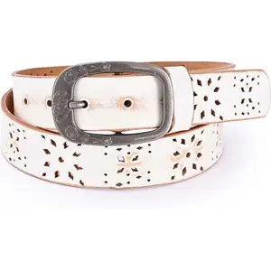 OLD TREND Blooming Perforated Leather Belt - White