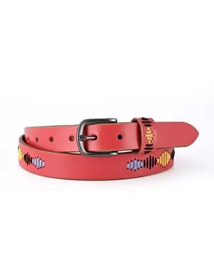 OLD TREND Genuine Leather Stitched And Perforated Belt - Pink