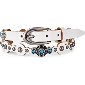 OLD TREND Embellished Vintage Inspired Leather Belt - White
