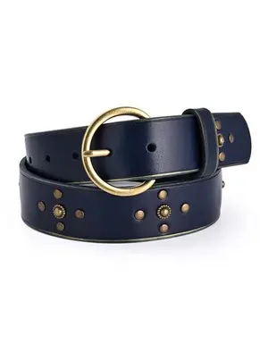 OLD TREND Gia Genuine Leather Studded Belt - Navy