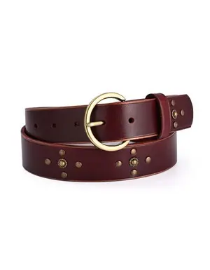 OLD TREND Gia Genuine Leather Studded Belt - Red