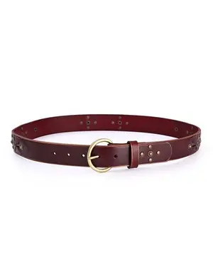 OLD TREND Genuine Leather Studded Vintage Inspired Belt - Red