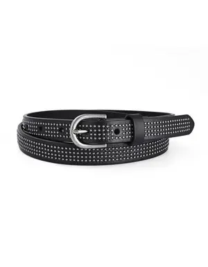 OLD TREND Studded Genuine Leather Slim Belt - Black
