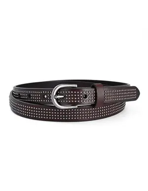 OLD TREND Studded Genuine Leather Slim Belt - Brown