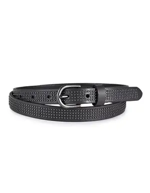 OLD TREND Studded Genuine Leather Slim Belt - Grey