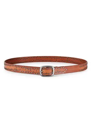 OLD TREND Westland Genuine Leather Studded Belt - Camel