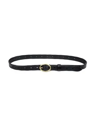 OLD TREND Genuine Leather Perforated Detail Belt - Black