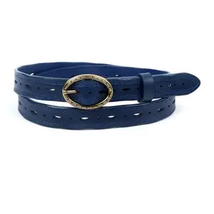 OLD TREND OLD TREND Genuine Leather Perforated Detail Belt Navy