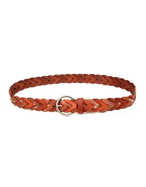 OLD TREND Barracuda Genuine Leather Woven Distressed Studded Belt - Camel