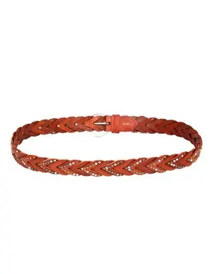 OLD TREND Barracuda Genuine Leather Woven Distressed Studded Belt - Camel