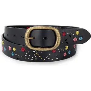 OLD TREND Blossom Leather Hand-stitched Belt - Black