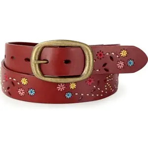 OLD TREND Blossom Leather Hand-stitched Belt - Cognac