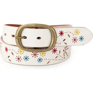 OLD TREND Blossom Leather Hand-stitched Belt - White