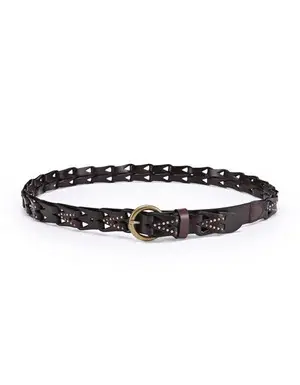 OLD TREND Oranda Genuine Leather Woven Studded Belt - Brown