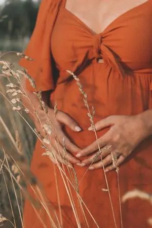 PINKBLUSH Front Tie Ruffle Sleeve Maternity Midi Dress - Rust
