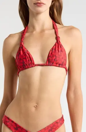 KULANI KINIS Knotted Halter Bikini Top - Sassy Sangria