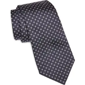 Saint Laurent Geo Jacquard Silk Neck Tie Navy/off White