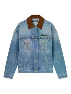 Versace Denim Jacket With Brown Collar