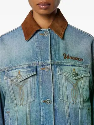 Versace Denim Jacket With Brown Collar