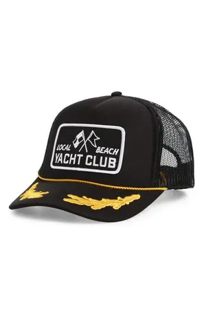 LOCAL BEACH Yacht Club Snapback Trucker Hat - Capt'n Black/gold