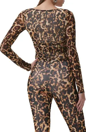 AFRM Marcello Leopard Print Mesh Top