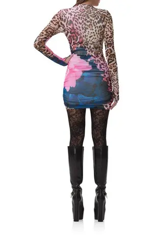 AFRM Darcie Print Long Sleeve Mesh Minidress