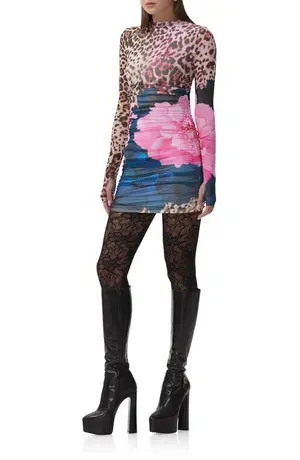 AFRM Darcie Print Long Sleeve Mesh Minidress