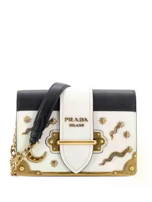 Prada Cahier Embellished Leather Small Crossbody Bag - Black