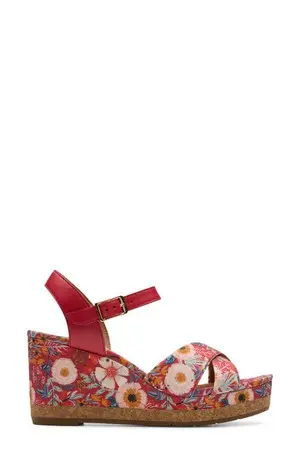 Clarks Floral Wedge Sandal - Red Print