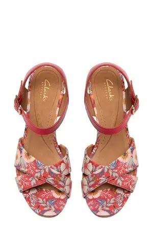 Clarks Floral Wedge Sandal - Red Print