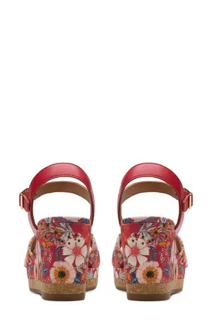 Clarks Floral Wedge Sandal - Red Print