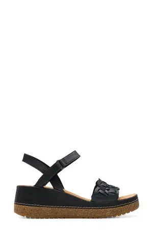 Clarks Kassanda Wedge Sandal - Black Leather