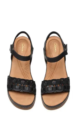 Clarks Kassanda Wedge Sandal - Black Leather