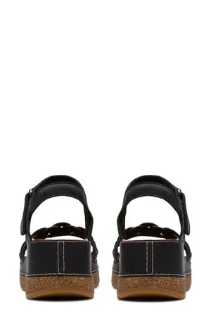 Clarks Kassanda Wedge Sandal - Black Leather