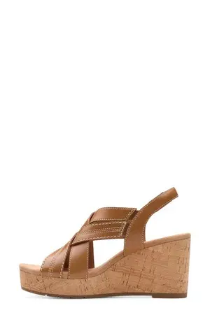 Clarks Savina Slingback Wedge Sandal - Tan Leather