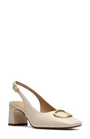 Clarks Square Toe Slingback Pumps - Cream Leather